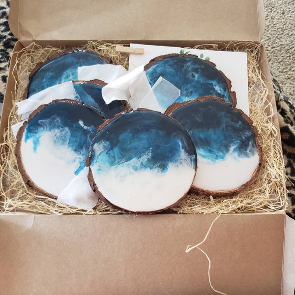 Set 4 Ocean Resin Coaster, Resin Art Ocean Waves, Ocean Coasters Set ...