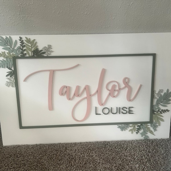 Botanical Custom Wood Name Sign With Greenery| Rectangle Sign | Nursery ...