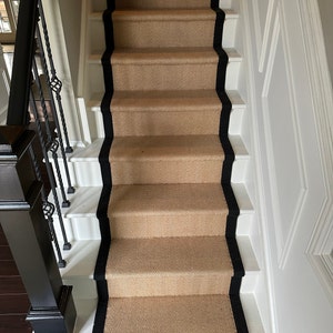 Black and White Herringbone Faux Sisal Carpet Stair Runner Black Cotton ...
