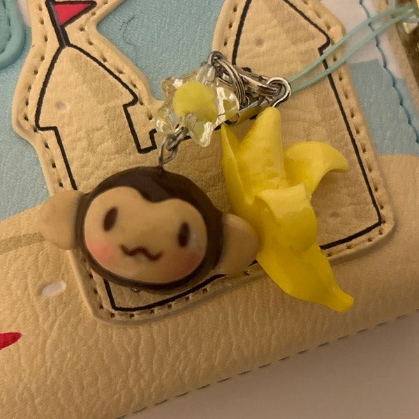 Blushing Monkey & Banana Handmade Phone Charm / Bag Charm / Keychain - Etsy