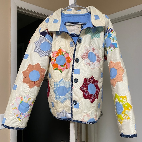 Reversible Quilted Jacket Made From an Antique, Hand Stitched Patchwork ...