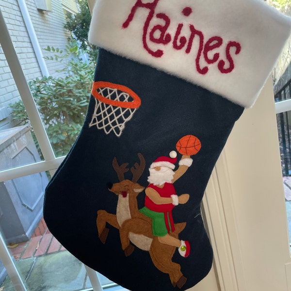 Basketball Christmas Stocking--"slam Dunk Santa Style" - Etsy