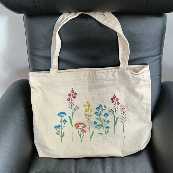 Large Capacity Tote Embroidery Kit, Off-white Canvas Shoulder Womens ...