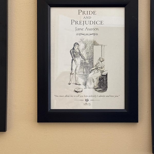 Pride and Prejudice Book Poster, Jane Austen Book Quote Wall Art, Light ...