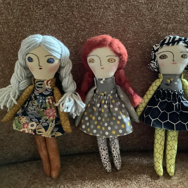 Rag Doll Sewing Pattern, Small Cloth Doll, Greta Pocket Doll, Wool Hair ...