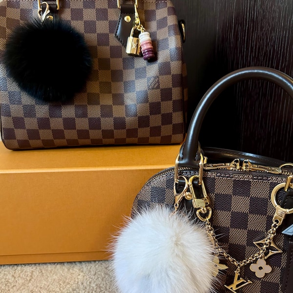 Black Pom Pom Keychain, Fur Ball Bag Charm, Fashion Accessory for ...