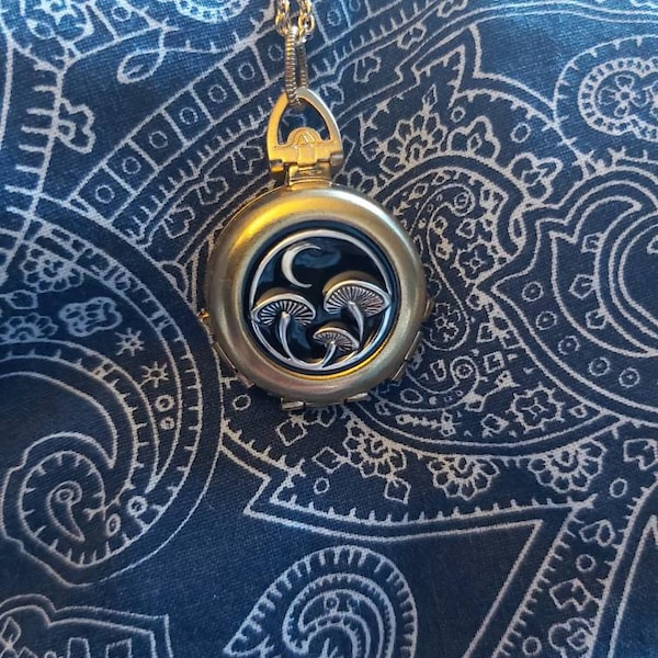Custom Photo Locket 4 Pictures Moon and Mushrooms Necklace Personalized ...