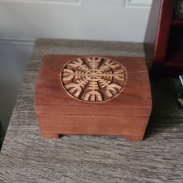 Wooden Historical Jewelry Box With Hand Carved Aegishjalmur Pattern - Etsy