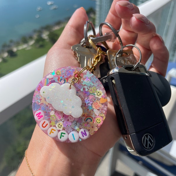 Sparkle Cloud Keychain: Personalized Name, Resin Glitter Keychain - Etsy