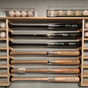 9bat Wood Baseball Bat Display Rack W/ Multiple Shelves Premium Pine ...