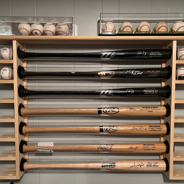7bat Wood - Baseball Bat Display Rack W/ Multiple Shelves- Premium Pine ...