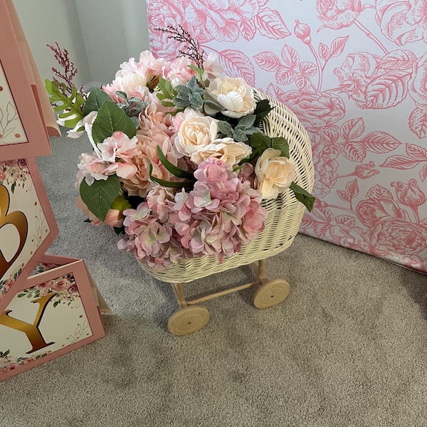 Natural Wicker Baby Carriage, Doll Stroller, Push Toy for Toddler Girls ...