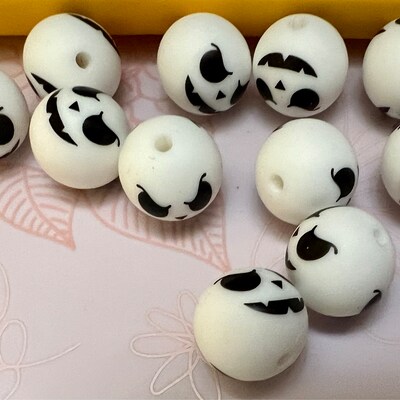 Spooky Ghost Silicone Beads, 15mm Round Print Silicone Beads, Wholesale ...