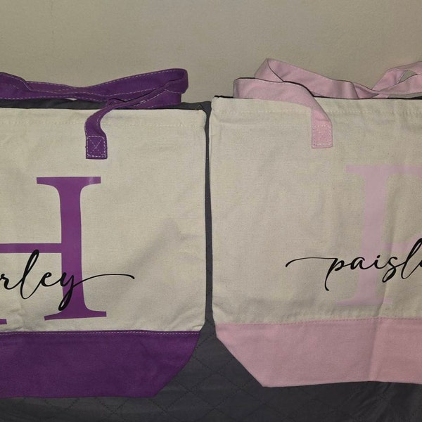 Custom Name Canvas Tote Bag, Personalized Name Monogram Tote, Custom ...