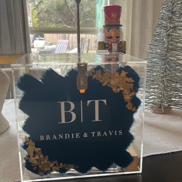 Foil Painted Lock and Key Personalized Acrylic Card Box I Painted Card ...