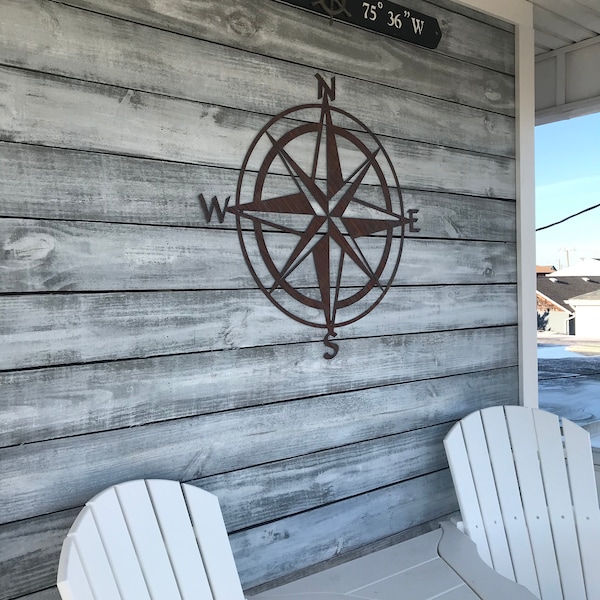 Rustic Nautical Compass Recycled Metal Art 30 Inch Custom Nautical Rose ...