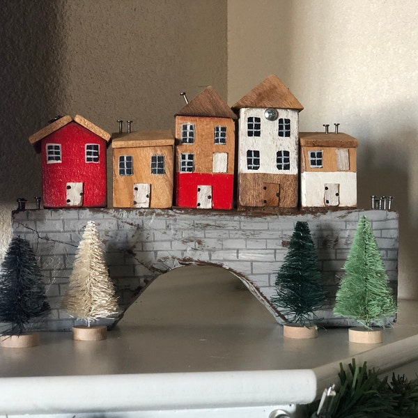 Wooden Town, Primitive Handmade Wooden Houses, Mini Wood Village ...