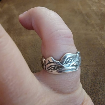 Alaskan Native Style Silver Lovebirds Ring, Raven and Eagle, Cast in ...