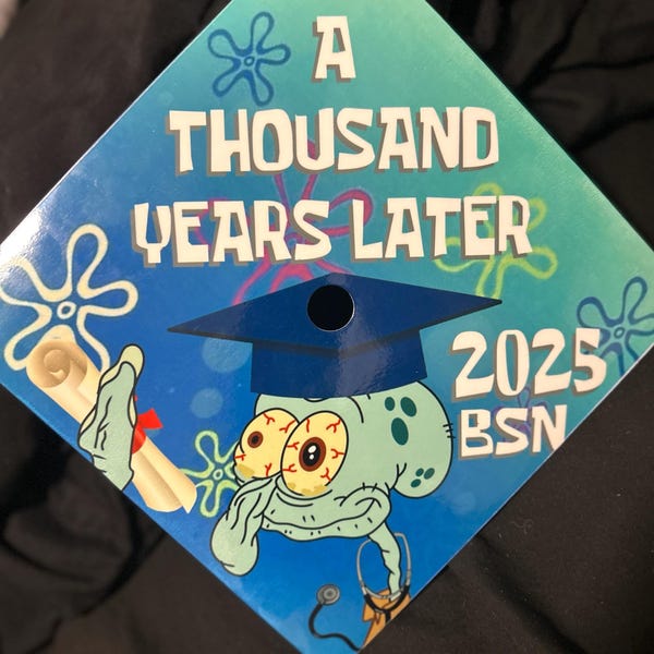 READY TO SHIP Squidward Glitter Grad Cap Topper “one Thousand Years ...