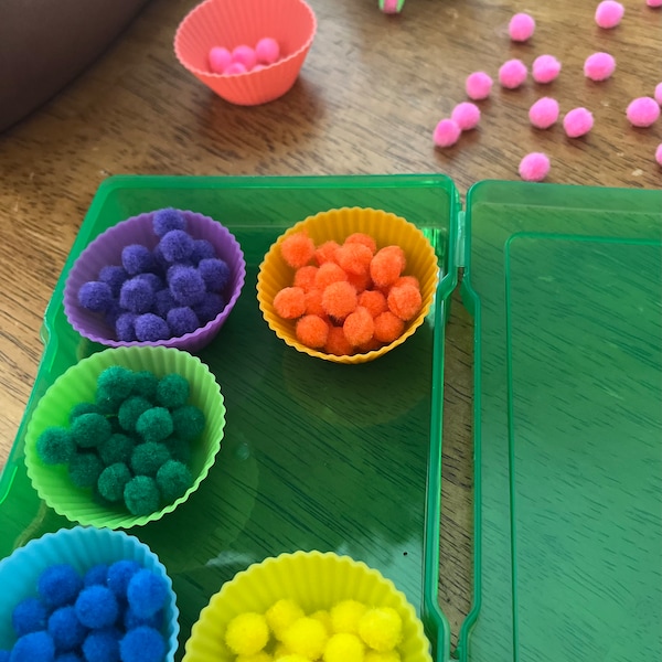 Counting and Color Sorting With Mini Poms Task Box Activity Set ...