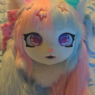 Kig Fursuit Head Cat Furry Head With Lolita Clips, Kig Kemono Fursuit ...