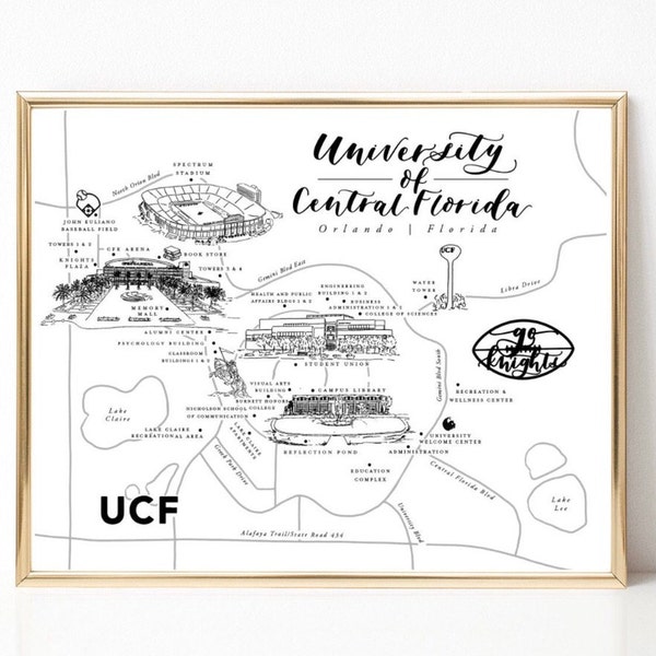 UCF Campus Map Print, UCF Drawing, University of Central Florida ...
