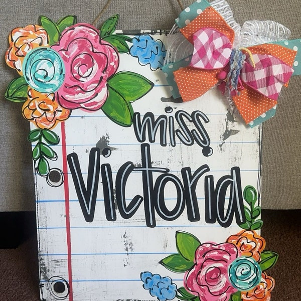 Teacher Door Sign, Door Hanger, Floral Teacher Sign, Classroom Decor ...