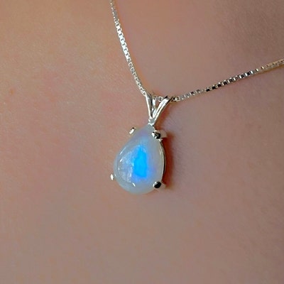 Rainbow Moonstone Pendant Dainty Blue Moonstone Necklace Sterling ...