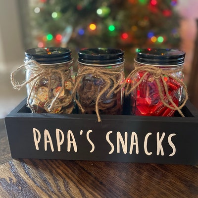 Special papa's Snacks Wooden Candy Bar Box W/ Mason Jars for Candy ...