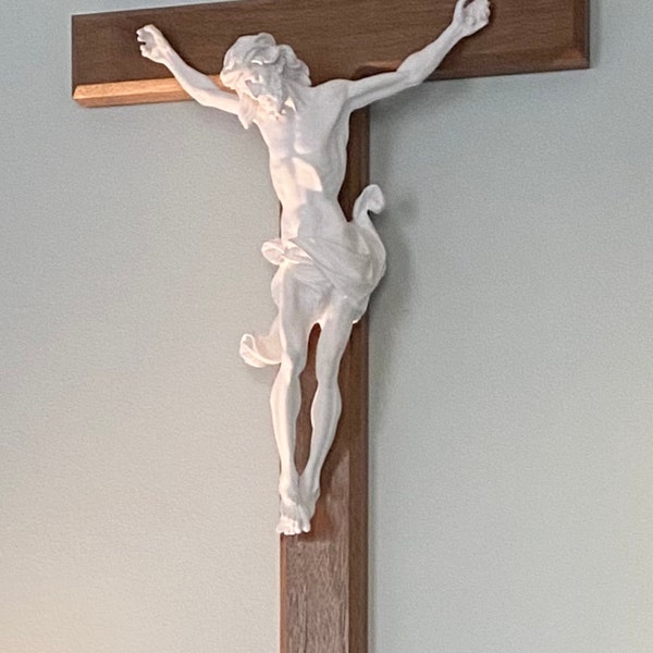 24" Large Wall Crucifix With White Corpus - Wood Crucifix - Baptism ...