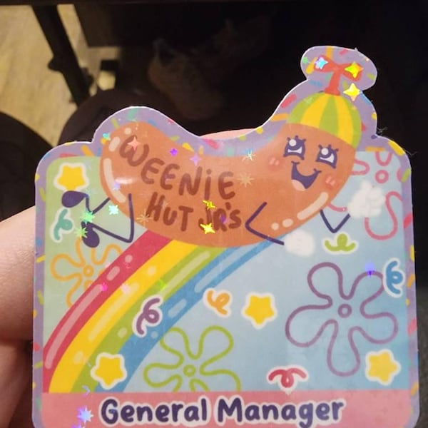 Hotdog Restaurant Manager Sticker | Holo Vinyl Sticker | Cute Cartoon ...