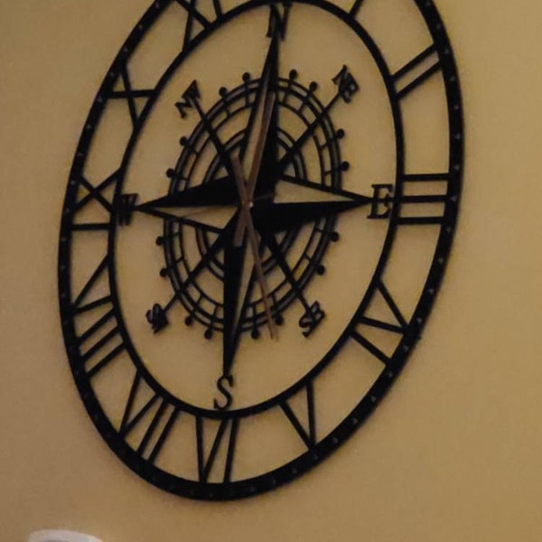 Compass Metal Wall Clock, Decorative Living Room Clock, Wall Art for ...
