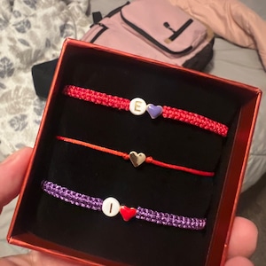Set of 2 Custom Initials Bracelets With Colorful Heart Bead ...