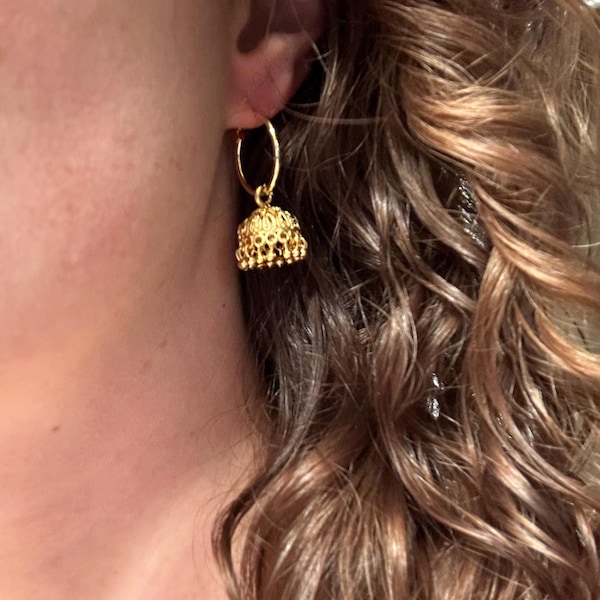 Pierced Gold Jhumki - Hoops Indian Style Earrings. Extra Small Jhumki ...