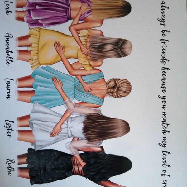 Personalised 5 Friends Best Friend Print, Best Friends, My Girls, A4 or ...
