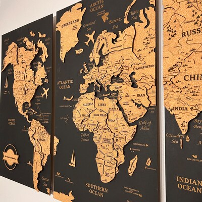 Travel Map Push Pin, Wooden World Map With LED Lights, Large Map of the ...