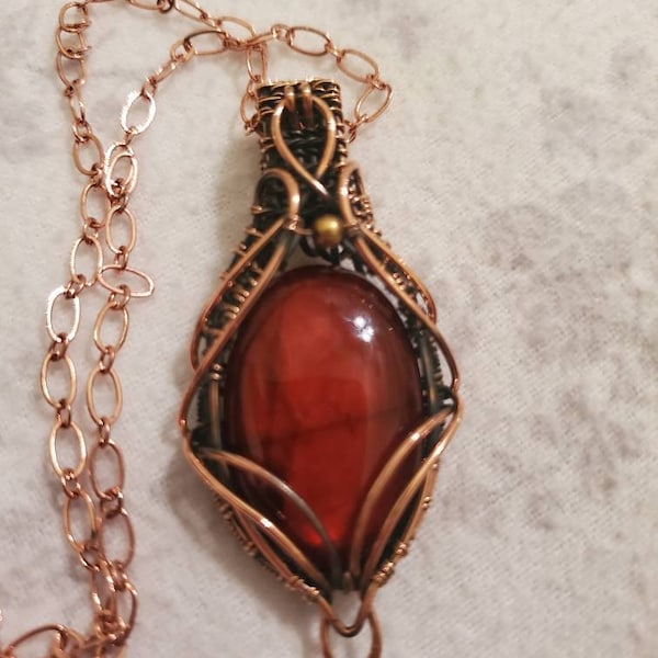 Red Fire Labradorite Pendant Copper Wire Wrapped Pendant Handmade ...