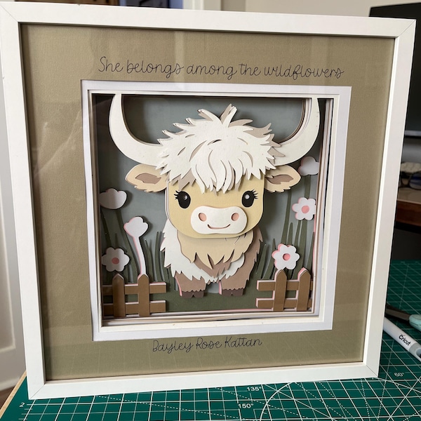 3D Floral Highland Cow Shadow Box SVG: Papercut File - Etsy