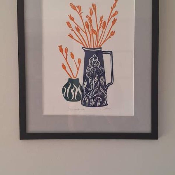 Landscape, Lino Print, Original Art, North Downs Way, Lino Cut, Blue ...