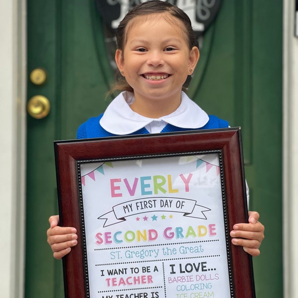 First Day of School Chalkboard Sign - Editable DIGITAL FILE - Girls ...