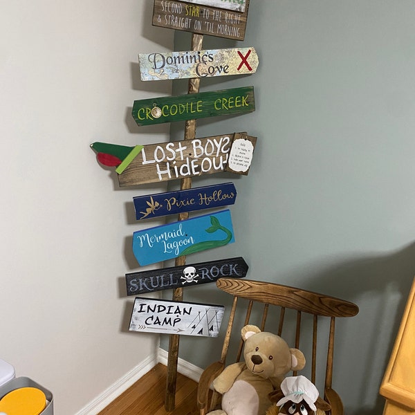 Customized Directional Sign Wooden Mile Marker Peter Pan Neverland ...