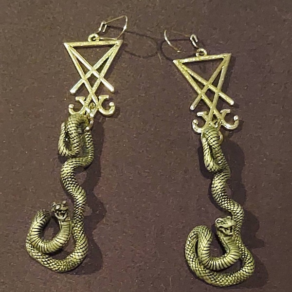 Sigil of Lucifer Serpent Wisdom Earrings - Sigil of Lucifer Cobra Snake ...