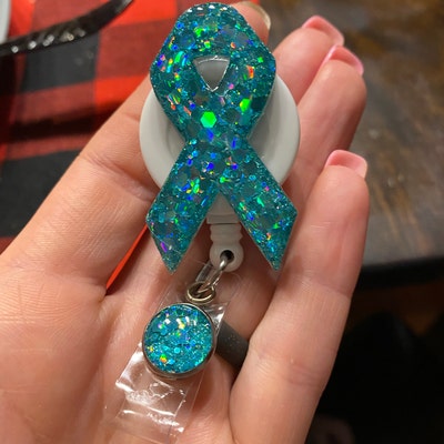 Teal Awareness Ribbon Badge Reel, Retractable Swivel Alligator Clip ...