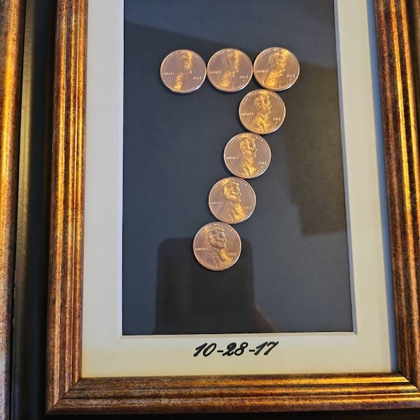 Copper Coin 7 Year Anniversary Gift - Framed 7 Configuration - Etsy