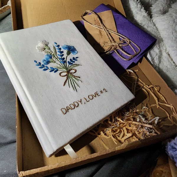Custom Hand Embroidered Notebook, Handmade Fabric Notebook, Custom Diary, Daisy Notebook, Fabric ...