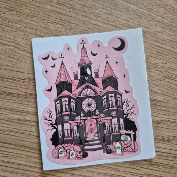 Haunted House Sticker, Spooky House Art, Gothic Stickers - Etsy