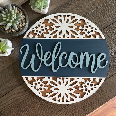 Welcome Snowflake Pattern Sign, Digital Download, Round Door Hanger Svg ...