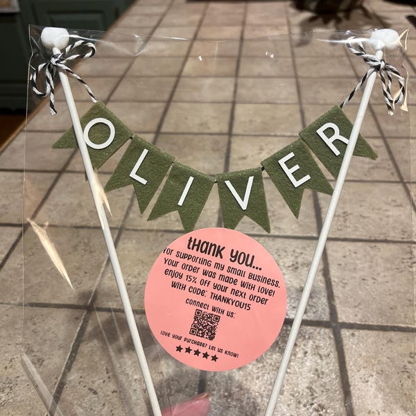 Personalized Name Felt Flag Pennant Cake Topper - Boho | Handmade First ...