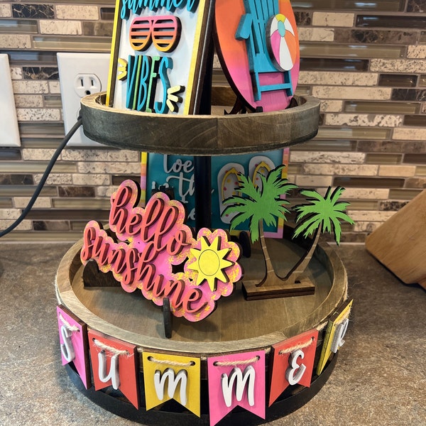 Summer Tiered Tray Set | Summer Vibes Tray Decor | Set of 6 | DIY ...