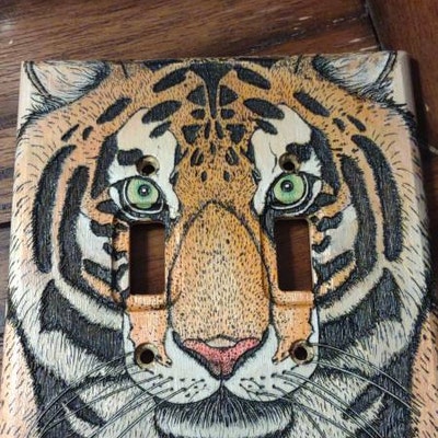 Wooden Tiger Double Light Switch Cover Wood 2 Toggle Animal Light ...